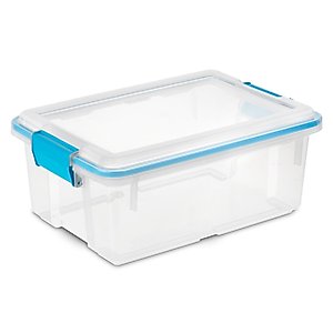 Sterilite 12 Qt Gasket Box, Stackable Storage Bin with Latching Lid and Tight Seal, Plastic Container to Organize Basement, Clear Base and Lid, 6-Pack