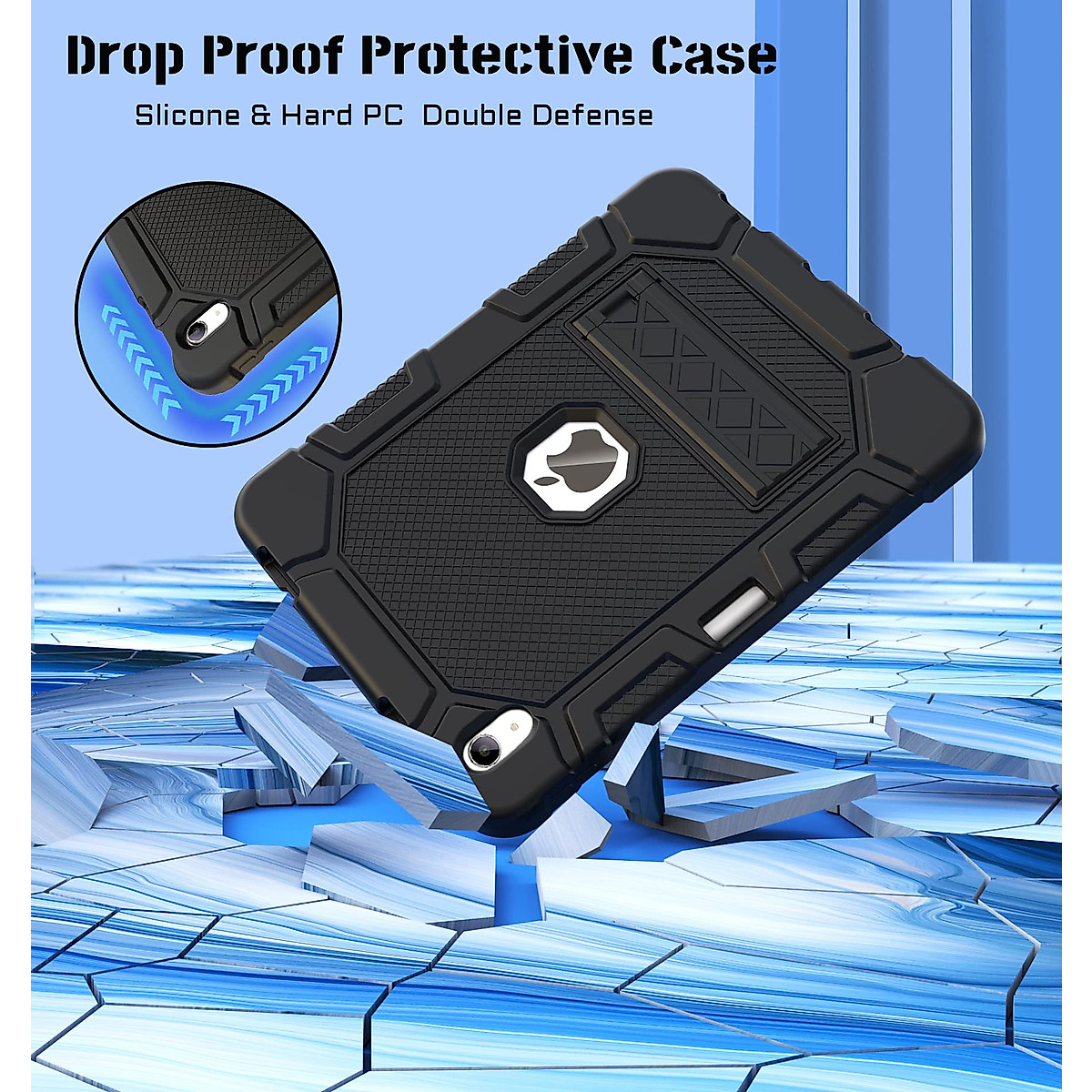 Rantice iPad 10th Generation Case 2022, 10.9 Inch iPad Case with Pencil Holder, iPad 10.9 Case with Kickstand, Hybrid Shockproof iPad 10th Gen Case for Kids Boys Girls Children, Black