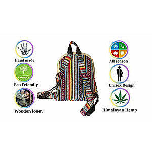Z ZILLION CRAFT All natural mini Hemp back pack for men and women. 100 % Eco friendly vegan material from Hemp and Gheri. Multi color small size light back pack.