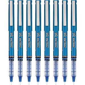 PILOT Precise V5 Stick Liquid Ink Rolling Ball Stick Pens, Extra Fine Point (0.5mm) Blue, 8-Pack (15325)