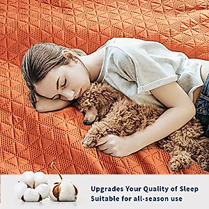Burnt Orange Queen Size Quilt Bedding Sets-3 Pieces, Lightweight Summer Bedspread/Coverlet-90''x98'', Luxurious Soft 3D Ultrasonic Microfiber Bed Quilt for All Seasons (Includes 1 Quilt,2 Shams)