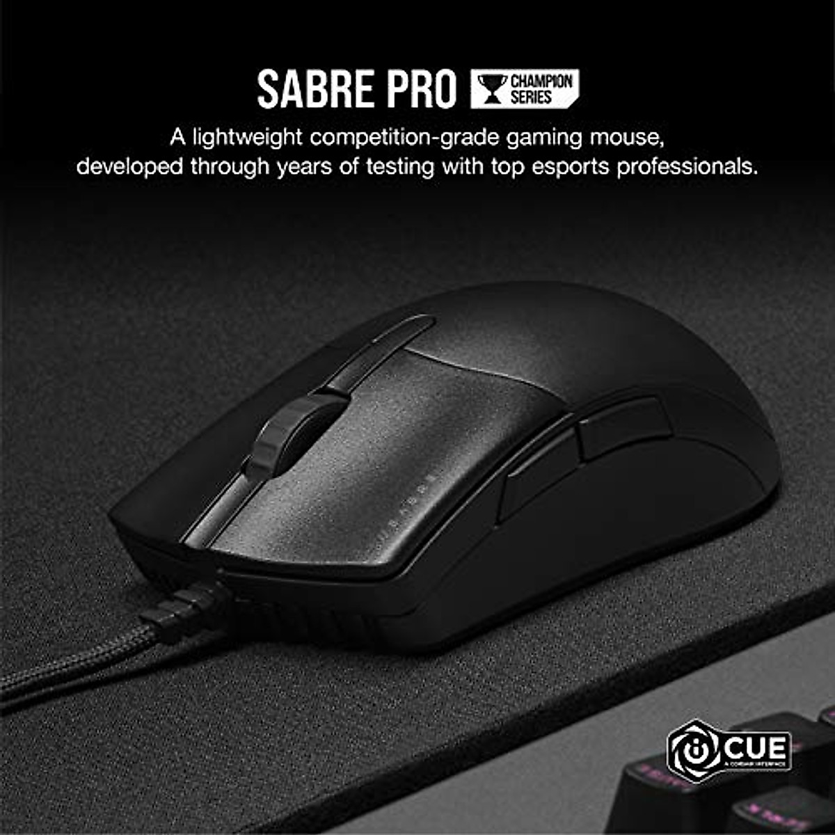 Corsair Sabre PRO Champion Series Gaming Mouse - Ergonomic Shape for Esports and Competitive Play - Ultra-Lightweight 69g - Flexible Paracord Cable QUICKSTRIKE Buttons with Zero Gap