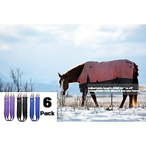 Pack of 6 Adjustable Length Elastic Leg Straps for Horse Blankets,Horse Blanket Sheet Replacement Elastic Leg Strap (6, 2Black+2Blue+2Purple)