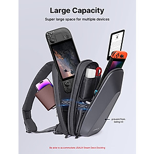 JSAUX Sling Bag for Steam Deck/ROG Ally/Steam Deck OLED, Carrying Case with EVA Hard Shell, Double-layer Bag For Switch,Steam Deck Docking Station&Accessories Cross Body Bag for Travel-BG0105A