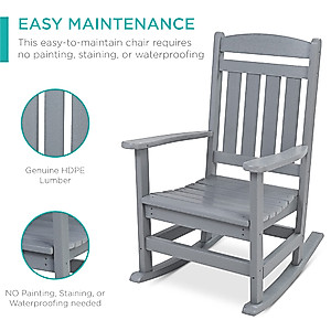 Best Choice Products All-Weather Rocking Chair, Indoor Outdoor HDPE Porch Rocker for Patio, Balcony, Backyard, Living Room w/ 300lb Weight Capacity, Contoured Seat - Gray