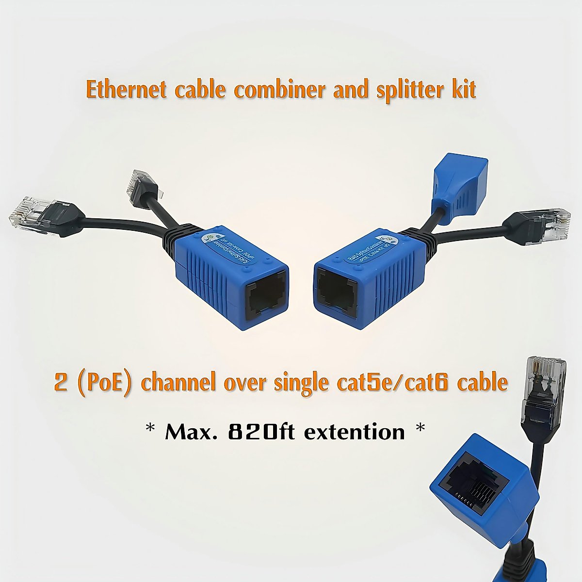 AIMHD 4 Pair RJ45 Ethernet Combiner, Cat5 PoE Splitter, 2-in-1 (2 Cameras Over 1 Cable) Adapter for 8 IP Security Camera NVR Surveillance System