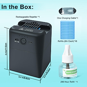 Ddrihlees Rechargeable Mosquito Repellent Outdoor with 20' Mosquito Protection Zone, Includes 108 Hr Mosquito Repellent Refill, No Candles or Flames, Bug Insect Repellent for Outdoor Indoor Patio