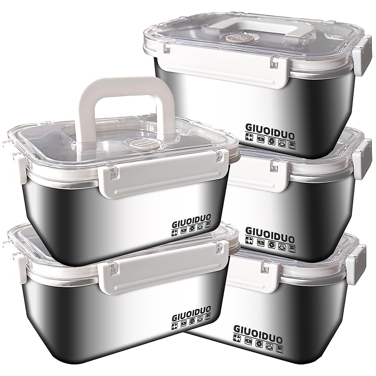 GIUOIDUO 10 PCS Food Storage Containers with Lids Airtight (5 Containers & 5 Lids)，stainless steel food containers leak proof storage box with lid Locking ，Outdoor picnic storage box，Airtight Lunch