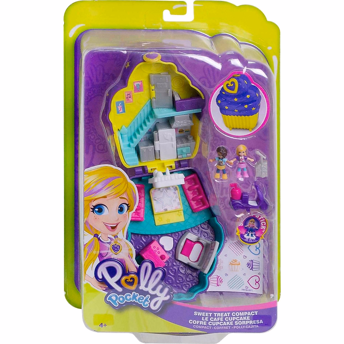 Polly Pocket Playset, Travel Toy with 2 Micro Dolls & Surprise Accessories, Pocket World Cupcake Compact, Food Toy