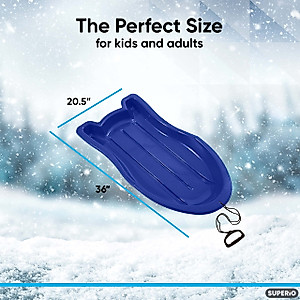 Superio Toboggan Snow Sled for Kids and Adults, 37" Plastic Sled with Pull Ropes (Blue)