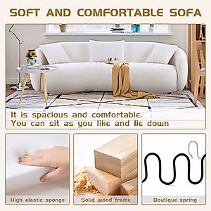 HanStrong 93.6" Curved Sofa Couch for Living Room, Modern 3-Seat Comfy Boucle Fabric Sofa with 3 Throw Pillows for Apartment Office, Beige