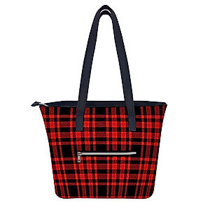 Tartan Plaid Women's Tote Bag PU Leather Shoulder Bag Handbags Purse For Work Shopping Travel