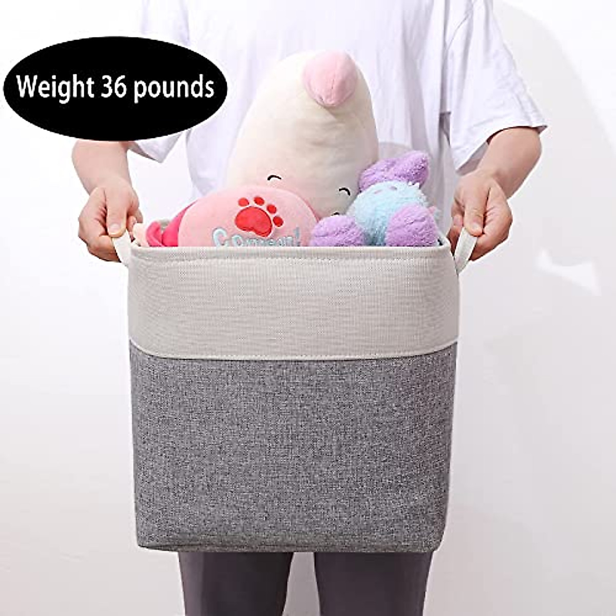 Huiru Extra Large Storage Baskets 3 Pack (13 × 13 × 13 inches) Foldable Cube Storage Bins Large Collapsible Organizer Baskets with Handles for Home Nursery Organization (Grey/White)