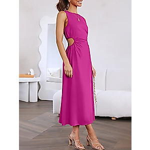 ANRABESS Women's Summer Sleeveless Cutout Maxi Dress Bodycon Slit Beach Wedding Guest Dresses 875meihong-M Rose