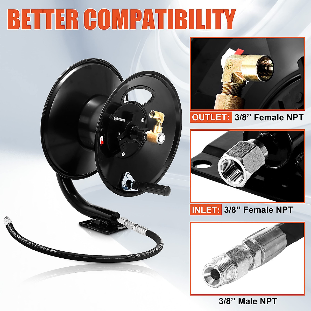 Tool Daily Pressure Washer Hose Reel, 100 FT Heavy Duty Steel Hose Reel for Power Washer