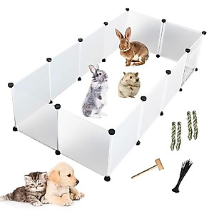 PINVNBY Pet Playpen 19.7 x 27.6 in Portable Small Animals Play Pen, Pet Fence Yard Fence DIY Transparent Plastic Enclosure for Guinea Pigs, Bunny, Hedgehogs, Kitten, Puppies (12 Panels)
