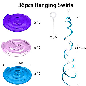 36PCS Hanging Swirls Decorations, Plastic Foil Party Ceiling Streamers Dual Spirls Ceiling Hanging Decors for Birthday, Wedding, Baby Shower Frozen Girls Party Supplies(Purple+Pink+Blue)