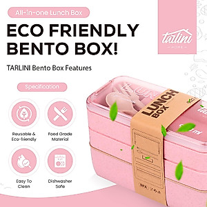 TARLINI Bento Box Lunch Containers- Portable Microwave Japanese Bento Box, Meal Prep Containers For Healthy Food | Tupperware Lunch Box For Adults, Kids, Women, Microwaveable Bowl Plastic Container