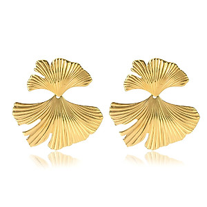 WOWORAMA Gold Ginkgo Leaf Earrings for Women Bohemian Large Geometric Statement Earrings Boho Big Plant Leaf Drop Earring