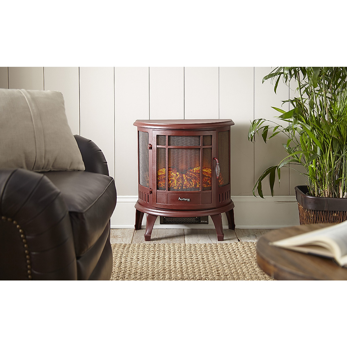 e-Flame USA Regal Freestanding Electric Fireplace Stove - 3-D Log and Fire Effect (Red)