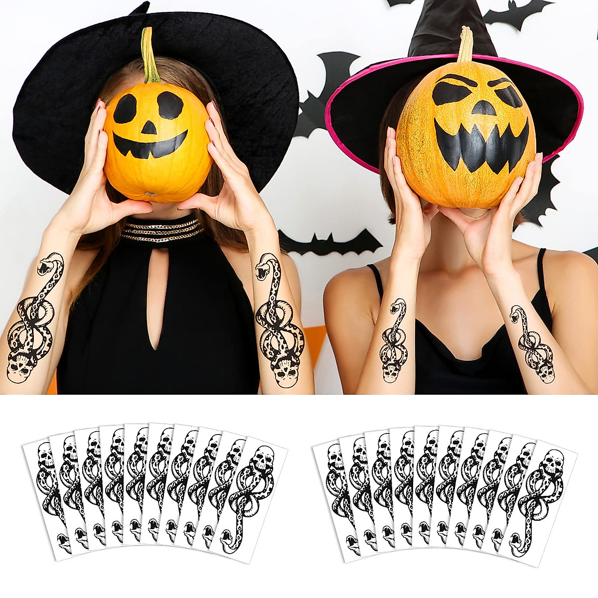 Zayvor 20 Sheet Halloween Death Eater Tattoo, Death Eater Mark Tattoo Temporary,Mark Mamba Skull Snake Temporary Tattoo For Adult Kids Halloween Cosplay Costume Tattoos Accessories Gifts