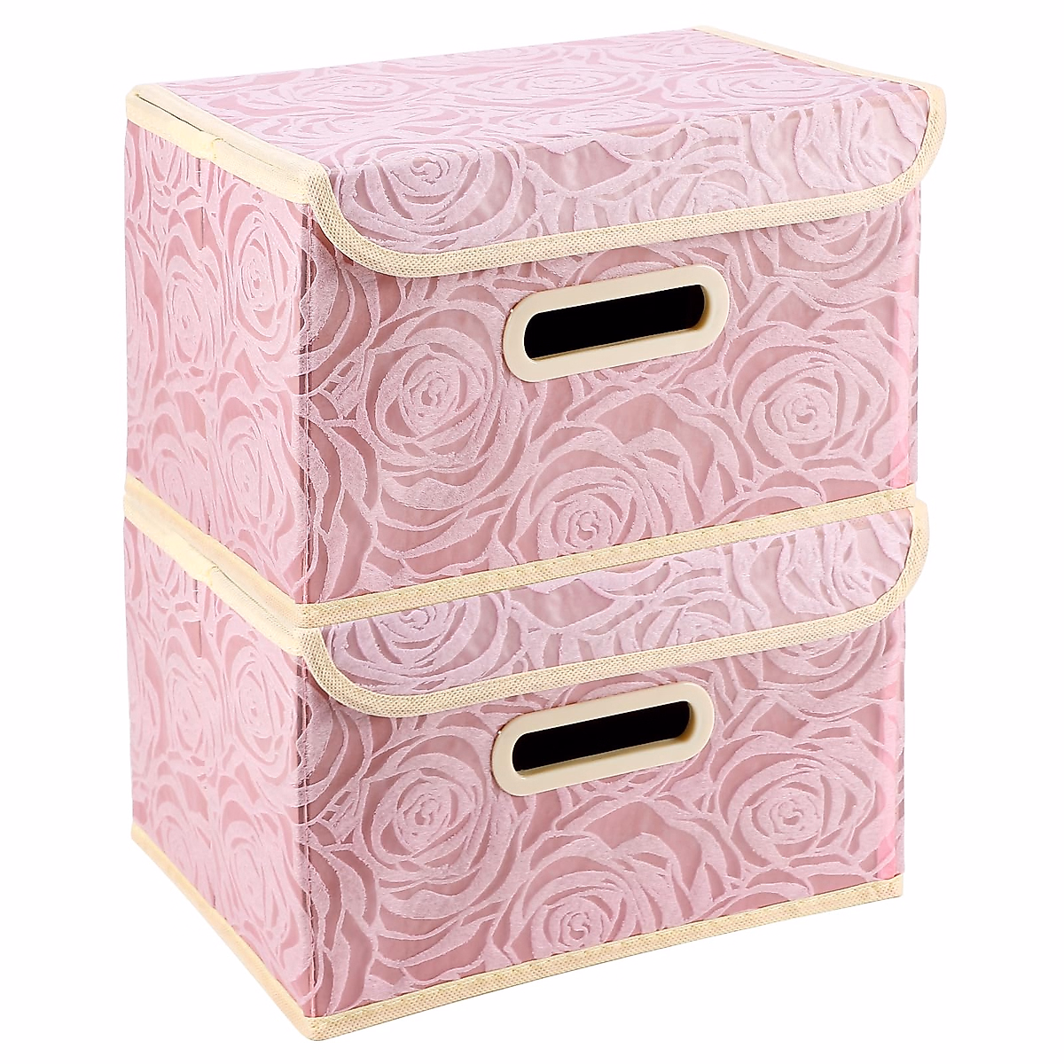 Fassave Foldable Storage Bins with Lids, 2 Packs Fabric Storage Container Basket Cube with Handles for Office, Bedroom, Closet (Small-2 Pack, Pink Pattern)