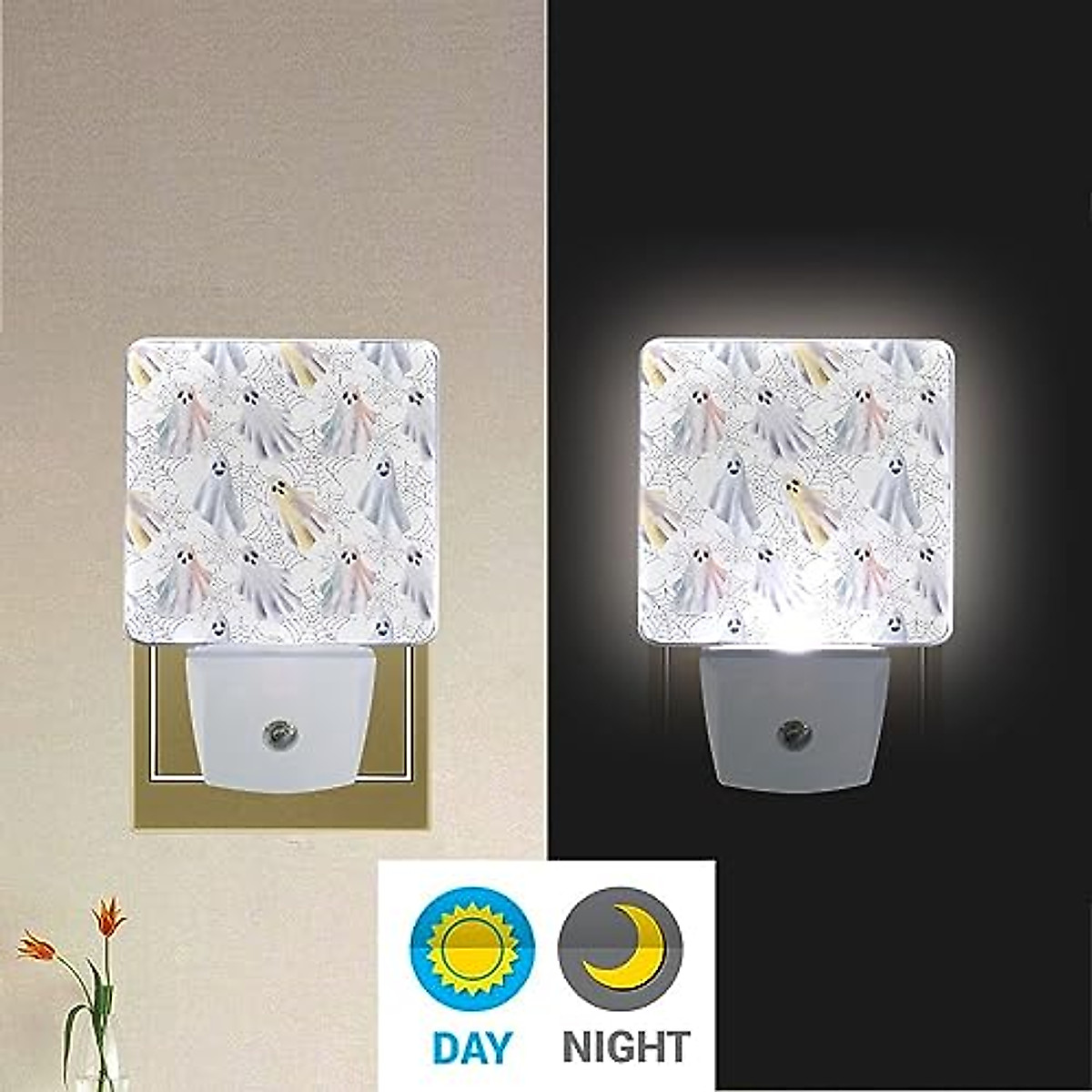 JSTEL Halloween Ghost Night Lights Plug into Wall Decorative Dusk to Dawn,Halloween Night Light Plug in,LED Nightlights for Bedroom Bathroom Kitchen Hallway Stairs