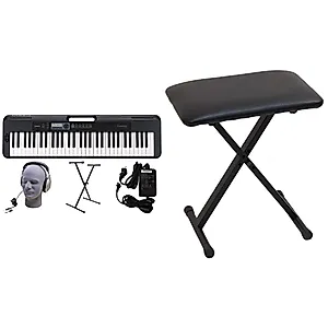 Casio CT-S300 61-Key Premium Keyboard Pack with Stand, Headphones & Power Supply + Casio ARBENCH X-Style Adjustable Padded Folding Keyboard Bench
