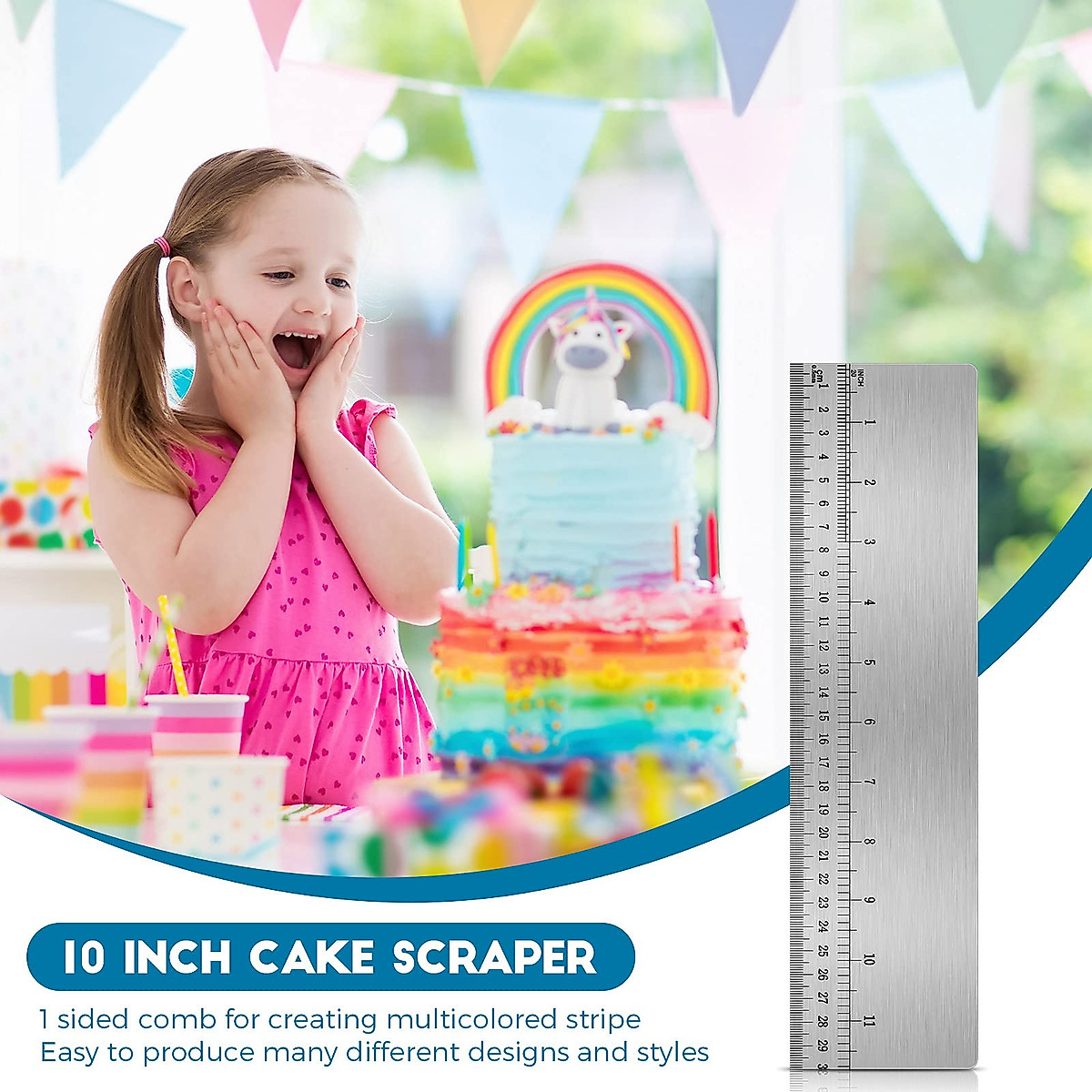 Stainless Steel Cake Scraper with Scale Cake Edge Smoother Cake Decorating Comb Baking Scraper Tool for Baking Measuring Cake Buttercream Home Kitchen Accessory(12 Inches)
