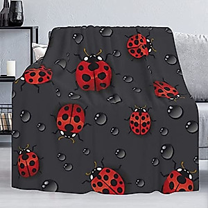 KiuLoam Ladybug Raindrop Soft Throw Blanket 40"x50" Lightweight Flannel Fleece Blanket for Living Room Bedroom Sofa Couch Warm and Cozy