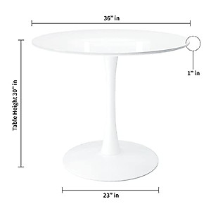 Aron Living Rose Contemporary 36" Mid-Century Wood Top Dining Table in White