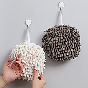 2 Pack Fuzzy Ball Towel White and Gray,Fast Drying Handball Absorbent Soft Towel for Kitchen,Hand Towels for Bathroom Decorative Set,Chenille Hanging Hand Towels