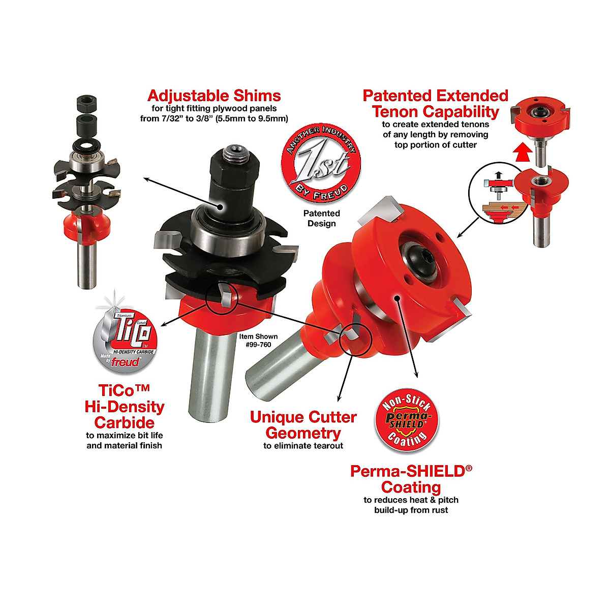 Freud 99-762: 1-11/16" (Dia.) Premier Adjustable Rail & Stile Bit - Shaker