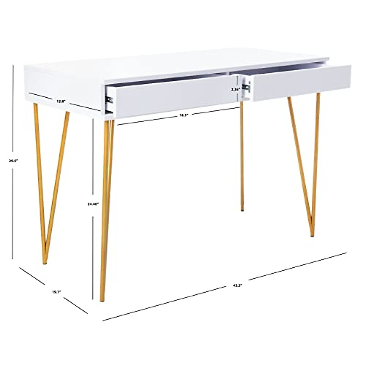Safavieh Home Office Pine Modern White and Gold 2-drawer Desk
