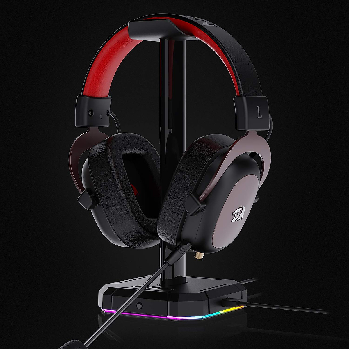 Redragon HA300 Scepter Pro Headset Stand, RGB Backlit Gaming Headphone Stand with Aluminum Supporting Bar, Non-Slip Solid Rubber Base and 4X USB 2.0 Ports for All Headphones