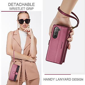 CaseMe for Samsung Galaxy Z Fold 5 Case with S Pen Holder, Z Fold 5 Wallet Case with Card Holder for Women Men, RFID Blocking Kickstand Zipper Shockproof Phone Case for Galaxy Fold 5, Red