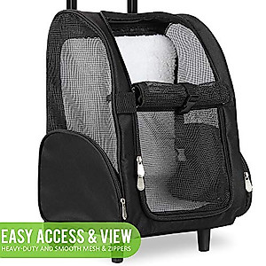 Kundu KDU-013 Deluxe Backpack Pet Travel Carrier with Double Wheels - Black - Approved by Most Airlines