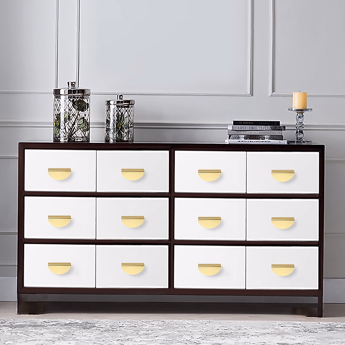 Jiozermi 4 Packs Half Moon Cabinet Pulls, 2 1/2 inch Drawer Pulls, Semicircle Pulls, Solid Brass Hardware Pulls, Gold (Total Length: 3.74")