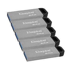 Kingston 64GB DataTraveler Kyson USB 3.2 Gen 1 200MB/s Read Metal Flash Drive (5-pack) (5 Items)