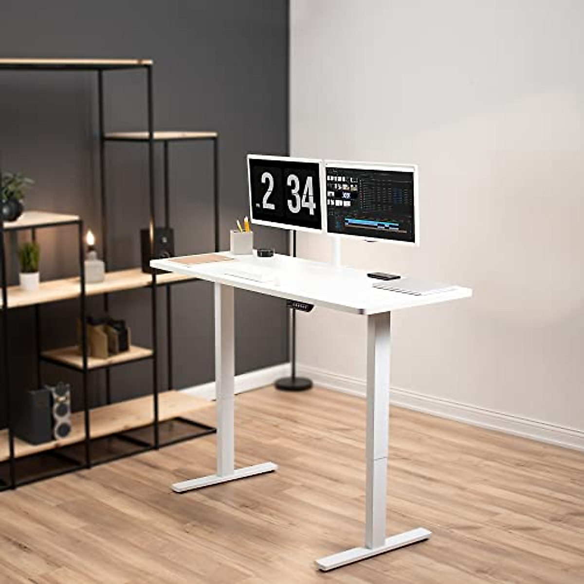 VIVO Electric Height Adjustable 60 x 24 inch Memory Stand Up Desk, White Solid One-Piece Table Top, White Frame, Standing Workstation with Preset Controller, 1B Series, DESK-KIT-1W6W