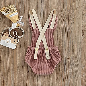 WASAIGOOD My First Easter Baby Romper Newborn Boys Girls Corduroy Backless Romper Bodysuit Rabbit Ears Suspender Overalls (Pink,6-9 Months)