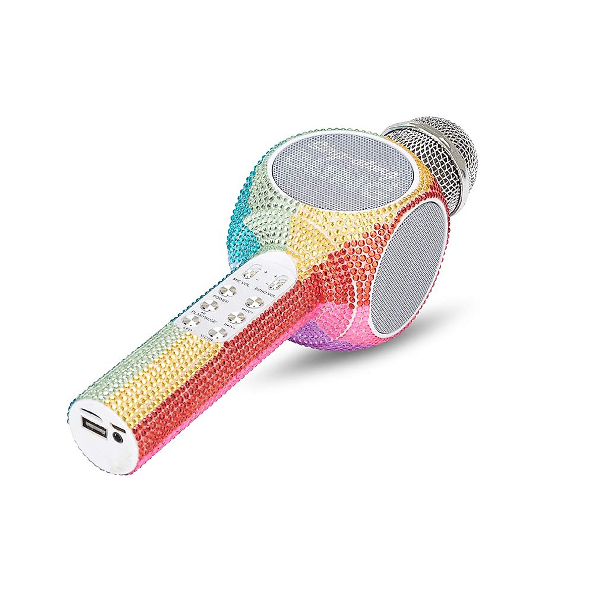 Wireless Express - Sing-Along Bling Bluetooth Karaoke Microphone and Bluetooth Stereo Speaker All-in-One (Rainbow Bling)