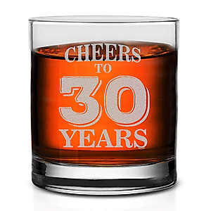 Veracco Cheers To 30 Years Whiskey Glass Birthday Gift For Someone Who Loves Drinking Bachelor 30th Funny Party Favors Thirty and Fabulous (Clear, Glass) (Clear, Glass)