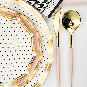 Sophistiplate Bella Flatware Cutlery Set for 12 | Fork, Spoons & Knives Silverware Utensil Set | Reusable Dinnerware Sets Plastic & Top Rack Dishwasher Safe | Gold with Blush Handle 36 Count