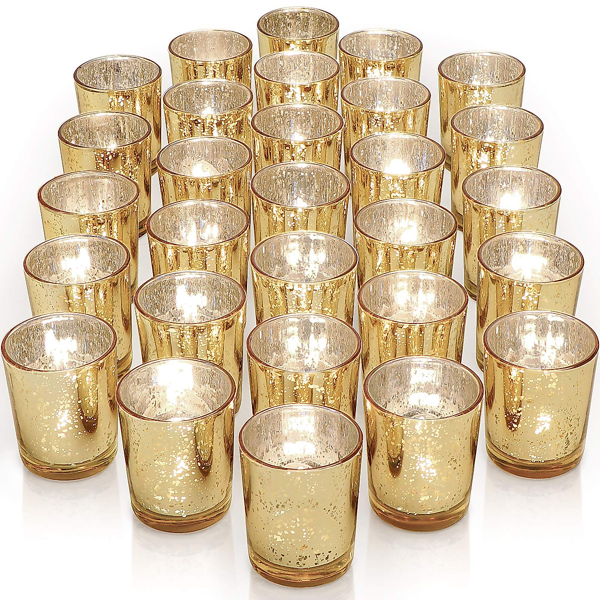LETINE Gold Votive Candle Holders Set of 36 - Speckled Mercury Gold Glass Candle Holder Bulk - Ideal Candle Jars for Wedding Centerpieces, Party Supplies, Holiday Day Table Decor