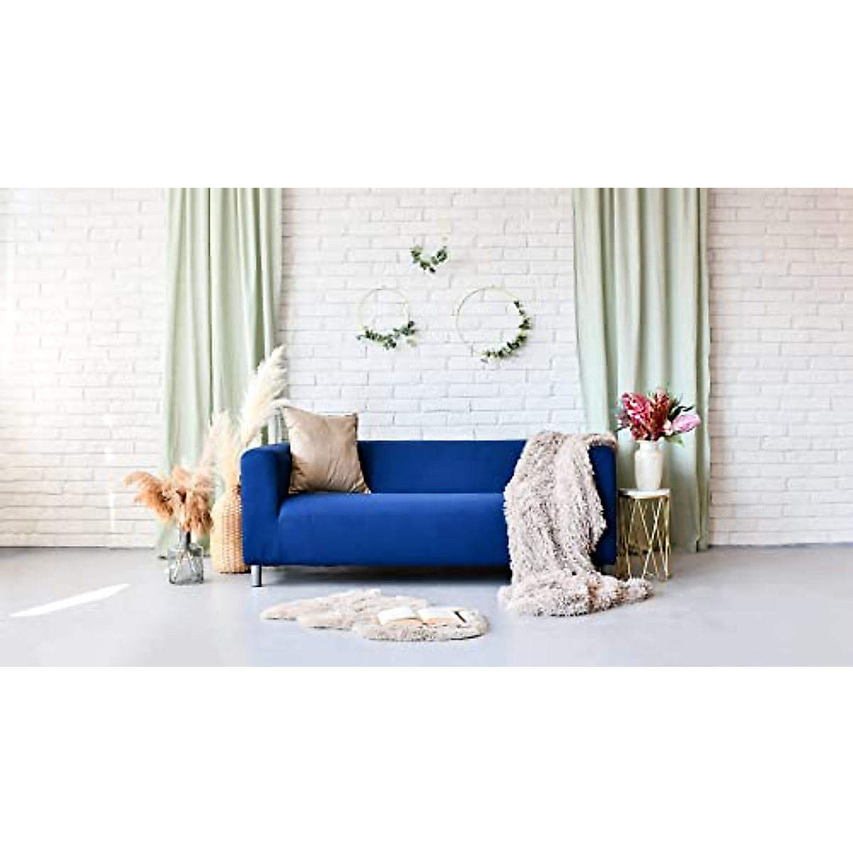 MASTERS OF COVERS Pure Cotton Klippan Loveseat Slipcover for The IKEA 2 Seater Klippan Loveseat Sofa Cover Replacement-Cotton Blue