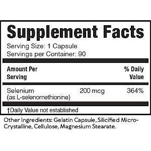Brain Basics Ultra-Pure Selenomethionine - Proper Thyroid Function and Immune System Support - 200 mcg Most Bioavailable Selenium - 90 Servings