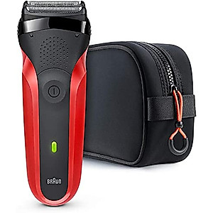 Braun Shaver Series 3 300TS | Electric Razor for Men | Toiletry Bag Gift Set | Electric Foil Shaver, Rechargeable - Red