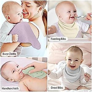 NLUS 10 Pack Muslin Baby Bibs for Teething and Drooling 100% Cotton Baby Bandana Drool Bibs for Baby Boys Girls, Solid Colors