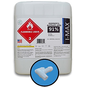 Isopropyl Alcohol 91% - 5 Gallons of High Purity IPA - Includes One Spigot- Made in USA - HDPE Pail